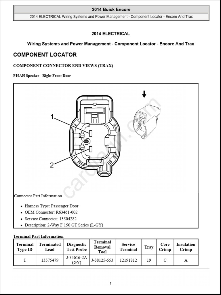 2014 ELECTRICAL Wiring Systems and Power Management - Component Locator - Encore and Trax JX203 ...