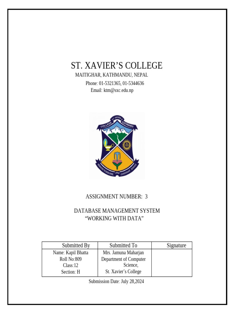 Database Management Assignment: Working with Data | PDF