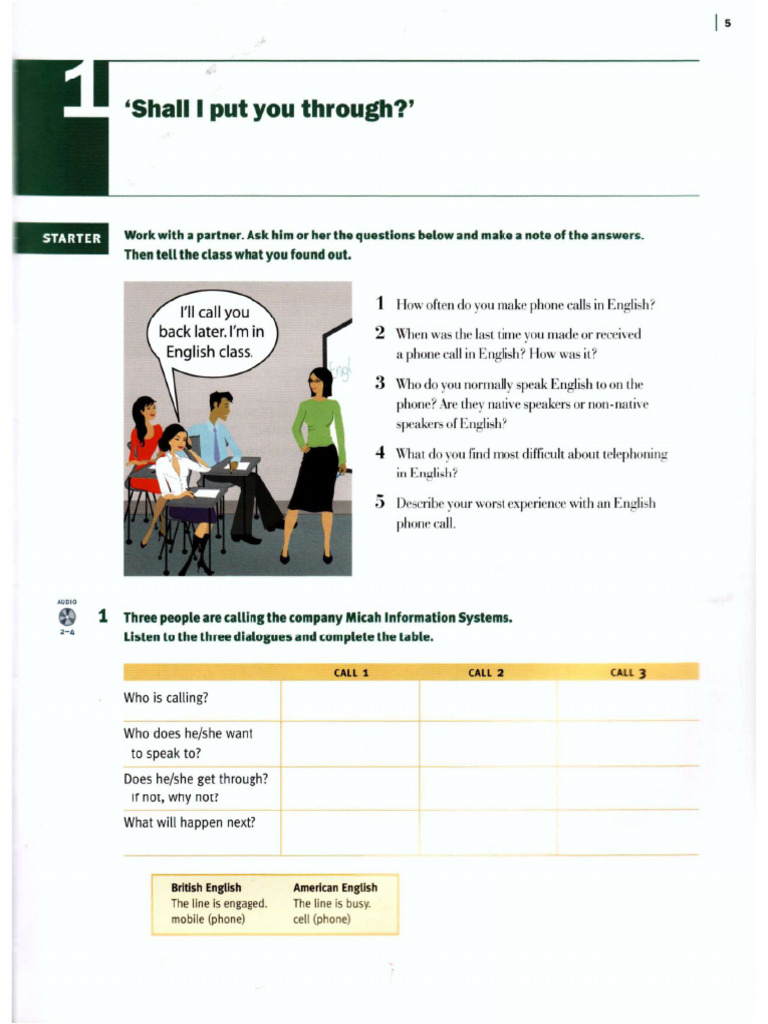 Unit 1 Shall I Put You Through -Lesson 1 | PDF