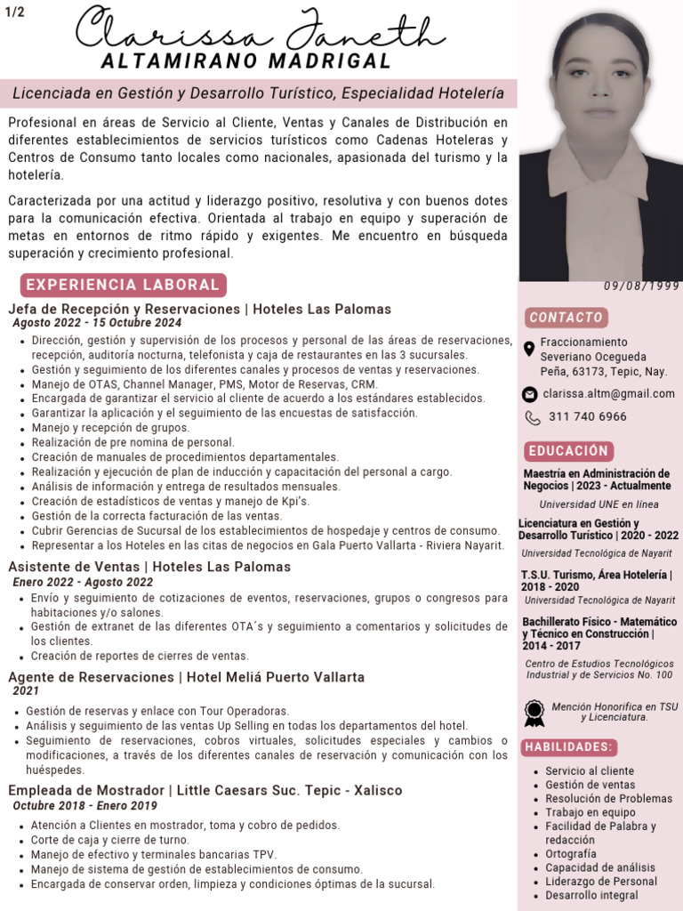 CV - Clarissa Janeth Altamirano Madrigal - 20241009 - 203628 - 0000 | PDF | Hotel | Microsoft