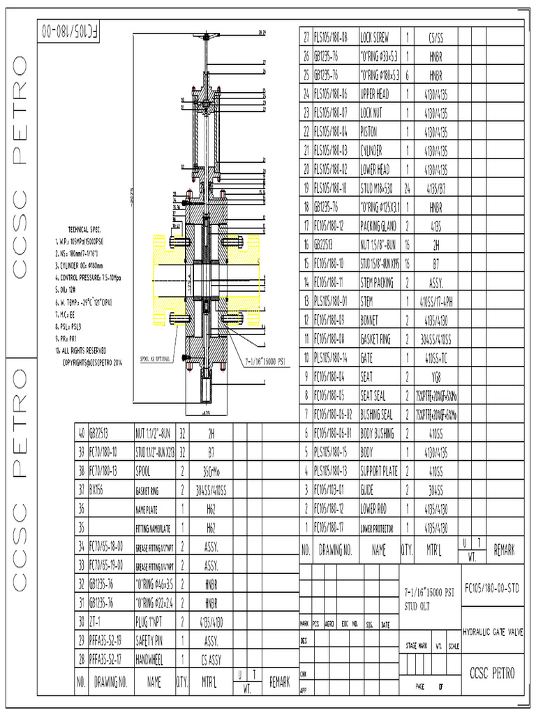 Hydraulic Frac Gate Valve 7-1-16 15k Stud Olt | PDF