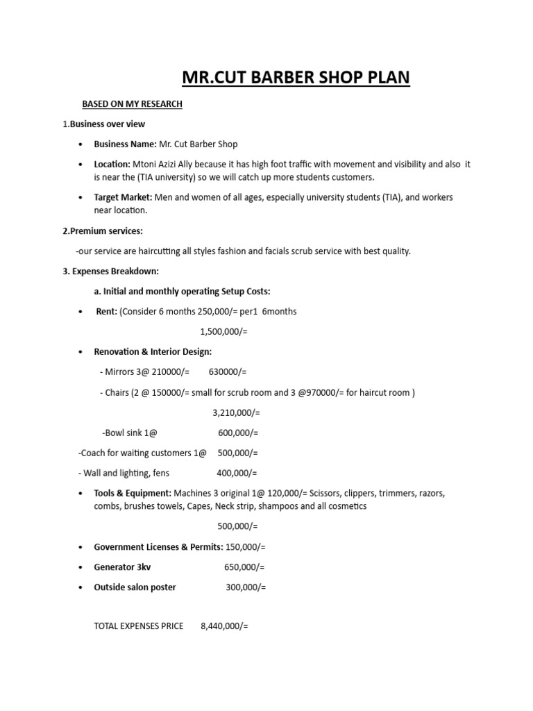 Mr. Cut Barber Shop Business Plan | PDF | Business