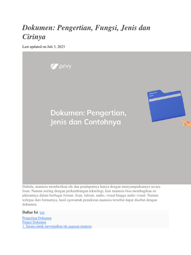Fungsi dan Ciri-Ciri Dokumen | PDF | Ilmu Sosial