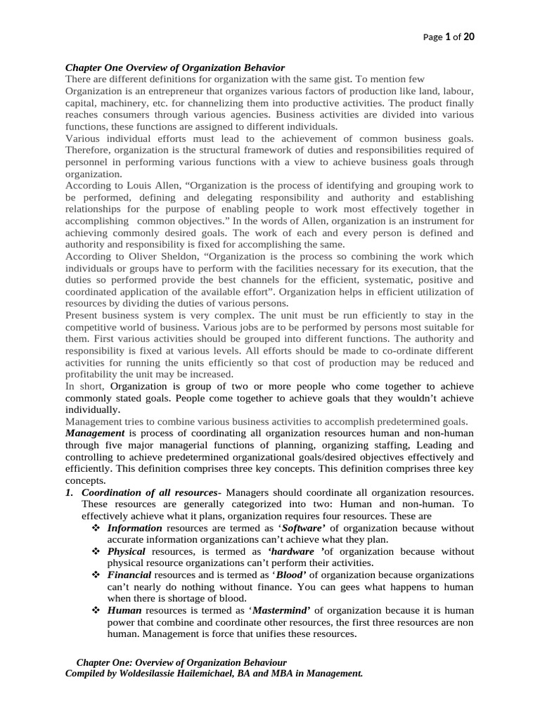 OB - Chapter One Overview of Organization Behavior | PDF | Organizational Behavior | Inflation