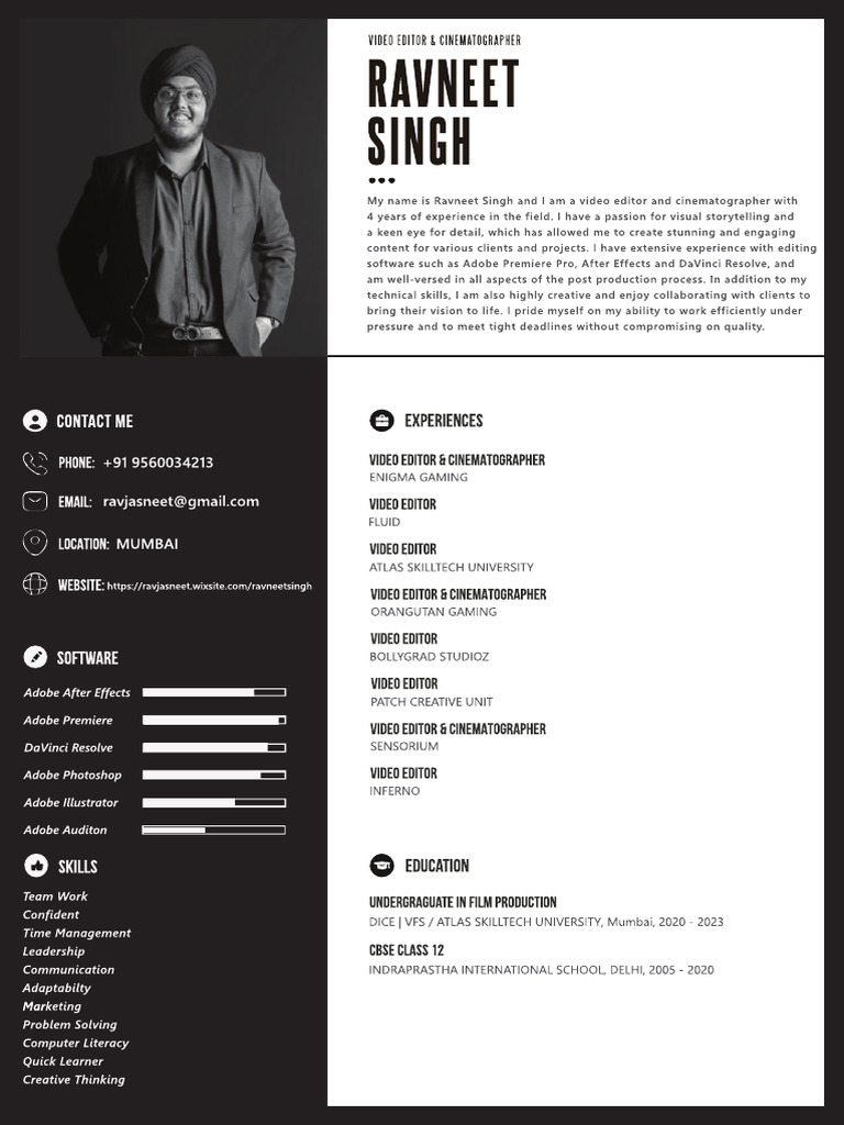 Video Editor & Cinematographer Profile | PDF