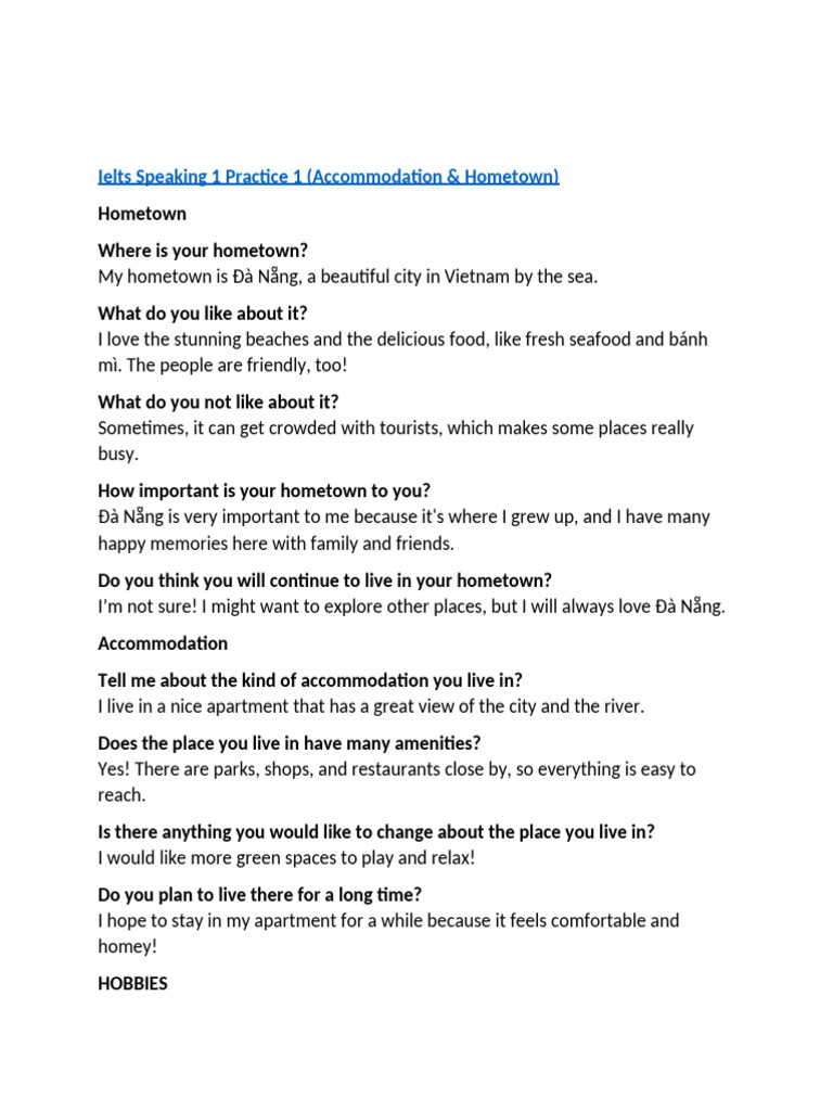 Ielts Speaking 1 Practice 2 | PDF