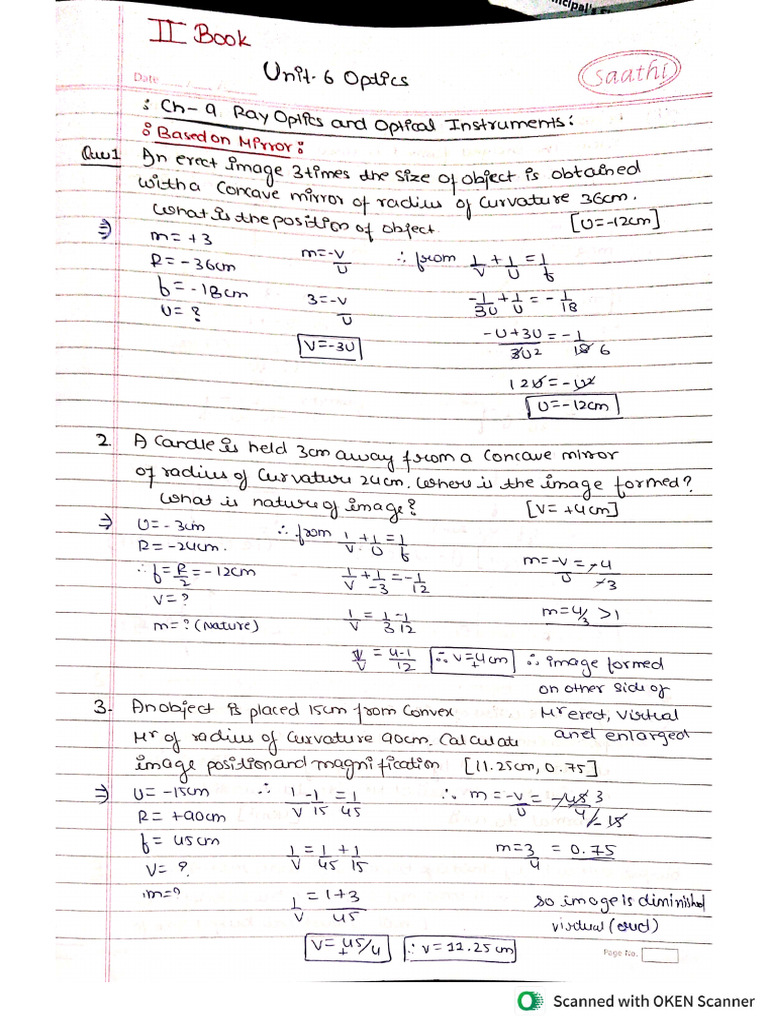 Ray optics Sheet solutions | PDF