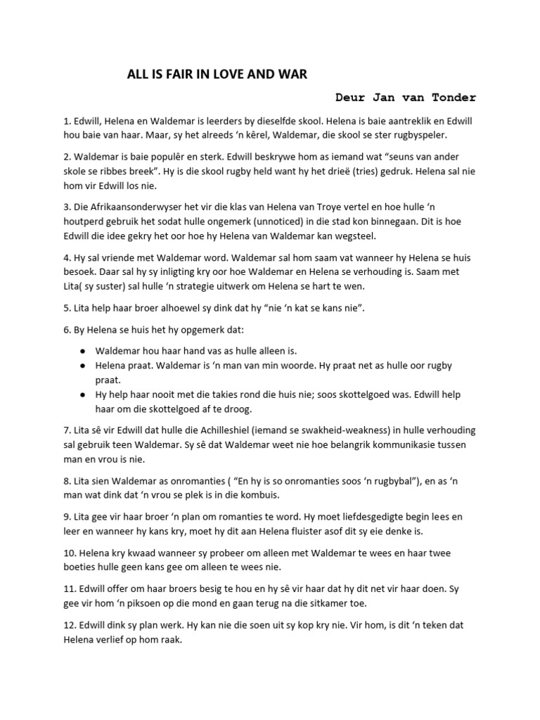 ALL IS FAIR IN LOVE AND WAR Summary | PDF