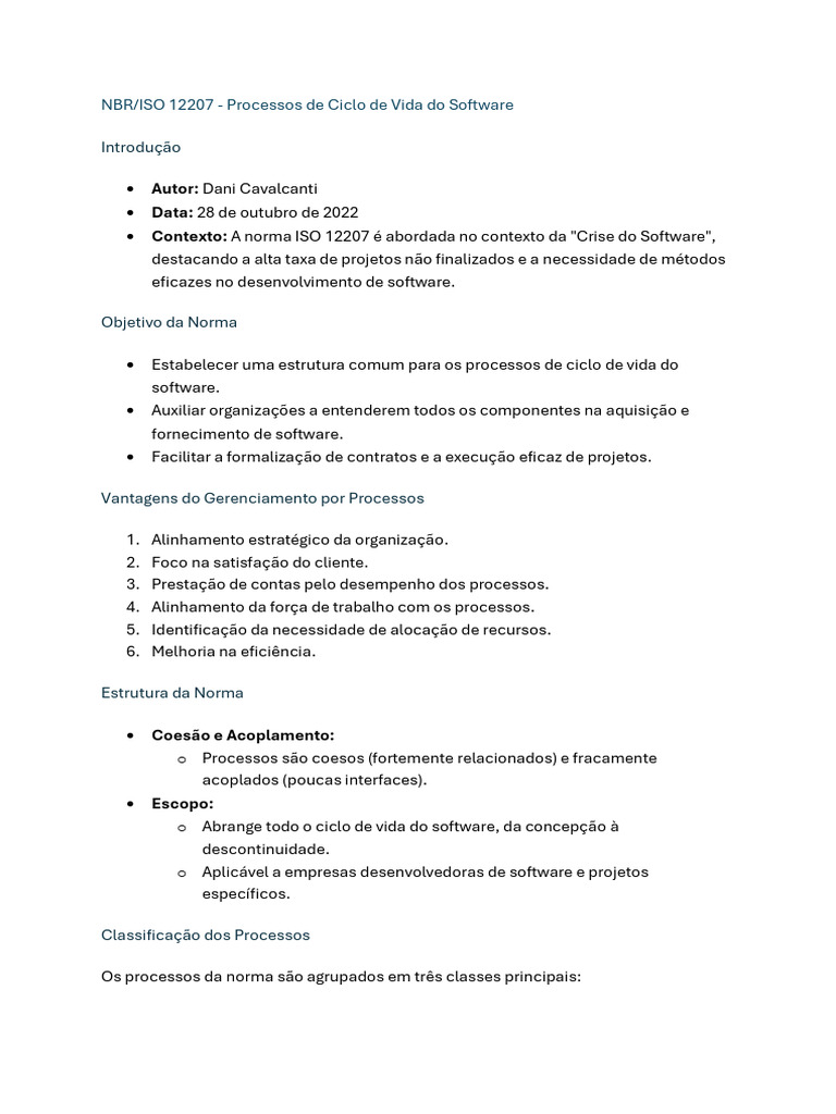 Norma ISO 12207: Processos de Software | PDF | Engenharia de Sistemas ...