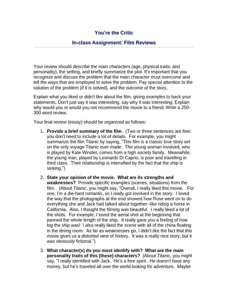 Movie Review Worksheet | PDF | General Fiction