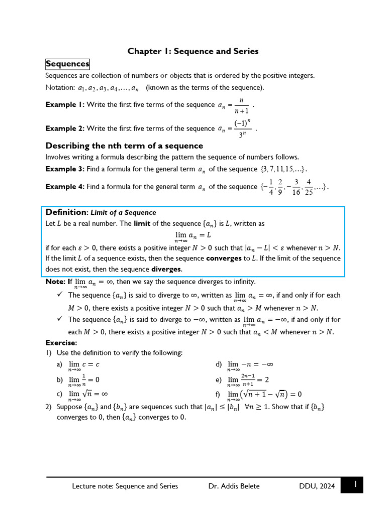 Lecture Note - Sequence and Series-DDU-2024 | PDF | Sequence | Series ...