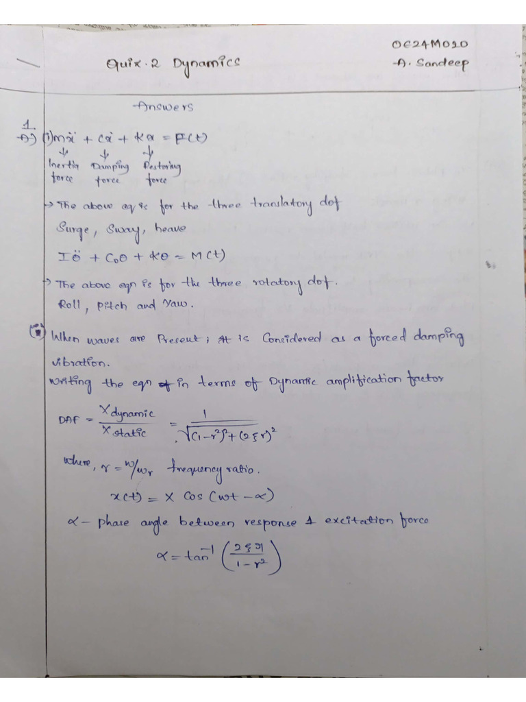 Dynamics of floating quiz 2 answers | PDF