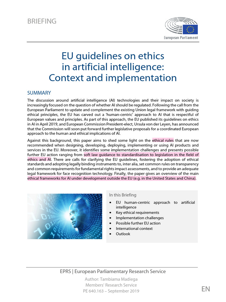 EU Guidelines On Ethics in AI | PDF | Artificial Intelligence | Intelligence (AI) & Semantics