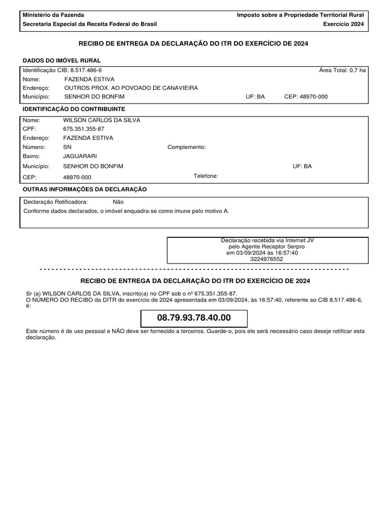 ITR 2024 ORIGI Recibo New | PDF