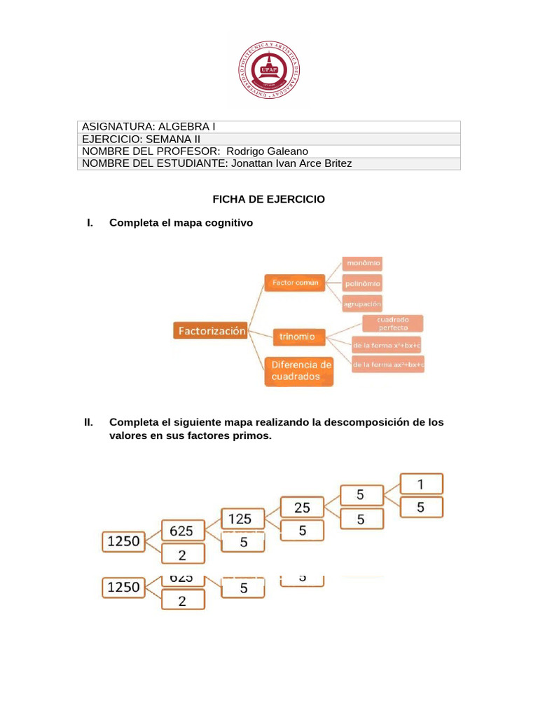 Semana II Ficha Álgebra I-1 999474597 | PDF