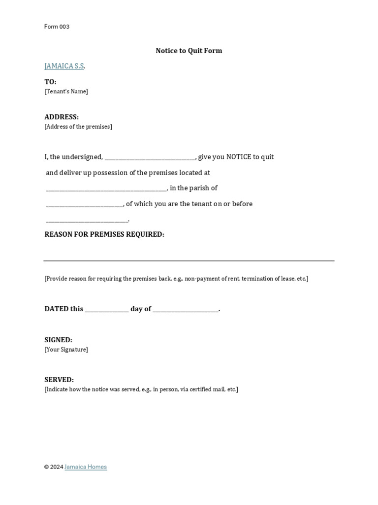 Notice-to-Quit-Form | PDF | Eviction | Leasehold Estate