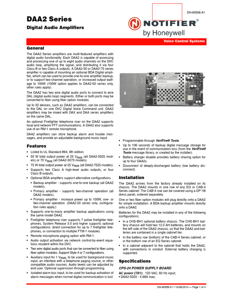 Fas-004-Daa2 Series Mca Notifier | PDF | Amplifier | Alternating Current