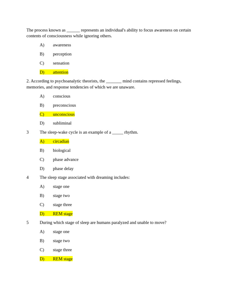 ch 4 questions | PDF | Sleep | Substance Dependence