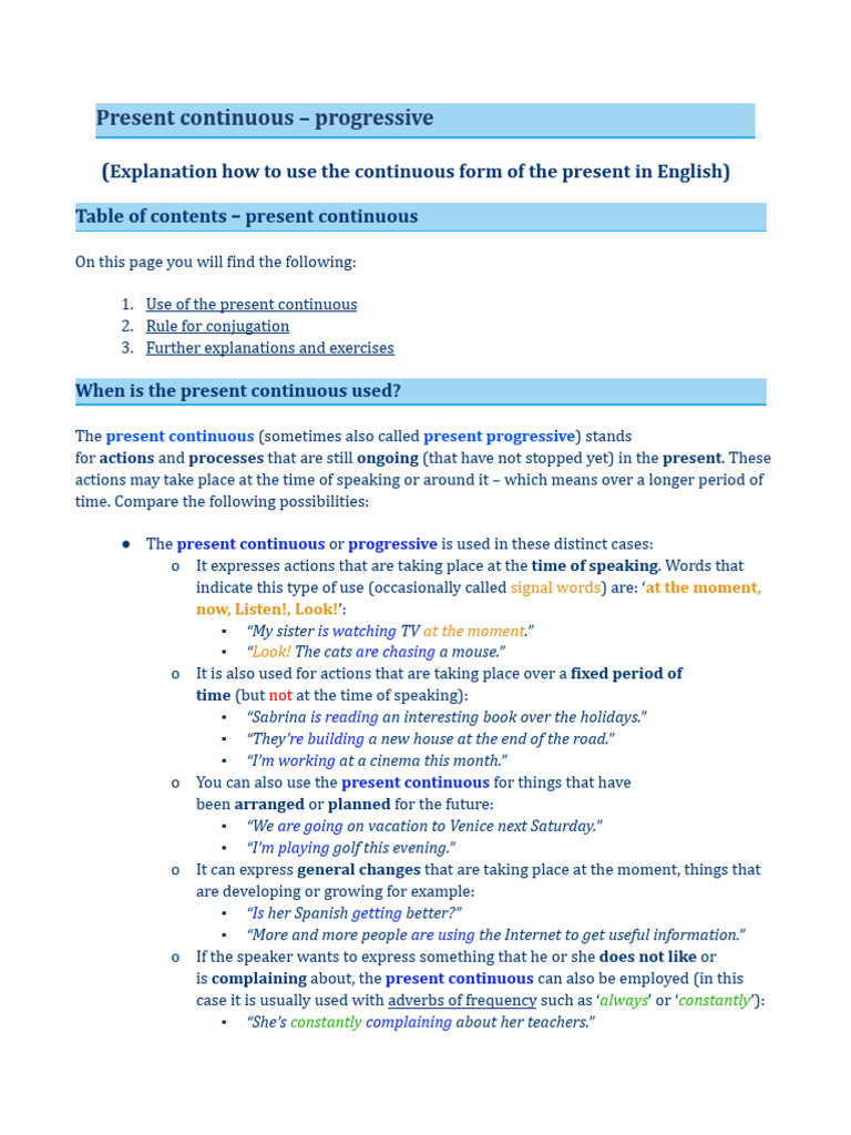 Present Continuous Lesson | PDF | Grammatical Conjugation | Linguistic Morphology
