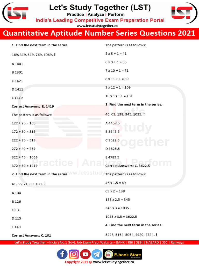 50 Number Series Questions Answer | PDF | Qualifications | Educational ...