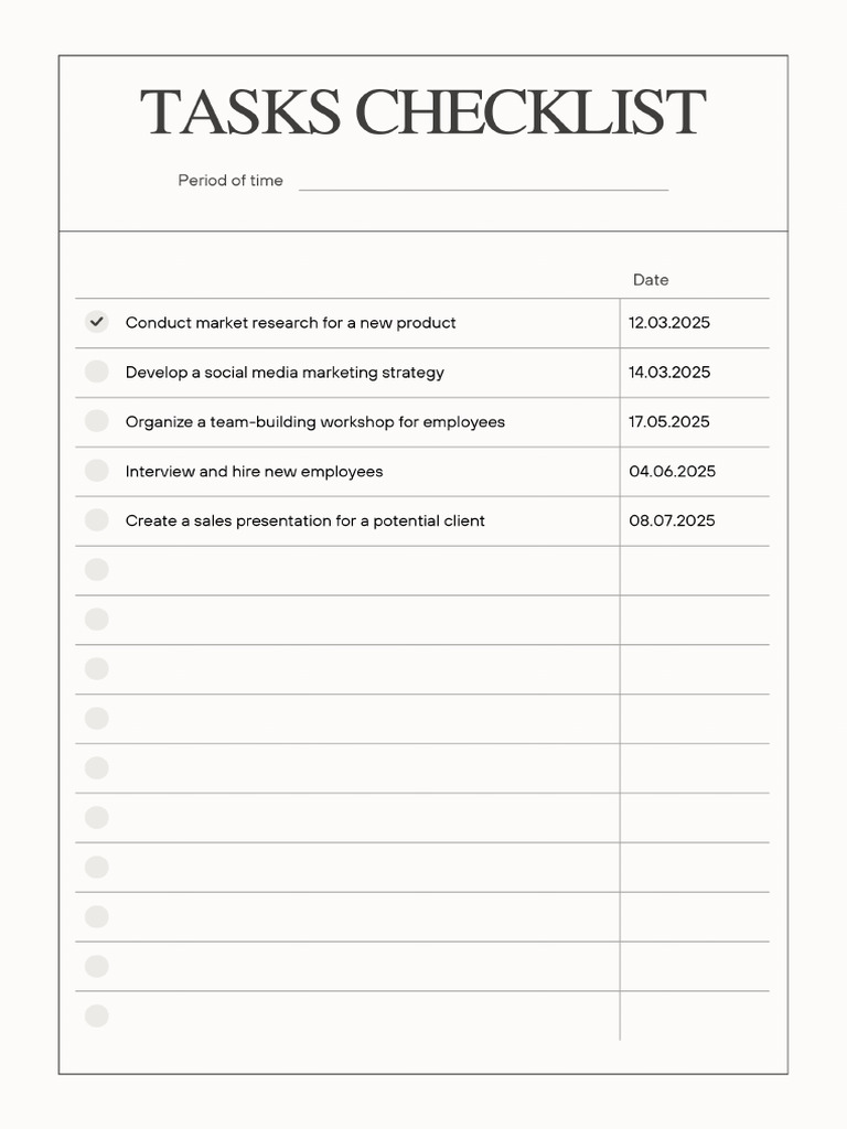 Black and White Minimalist Tasks Checklist Document PDF | PDF