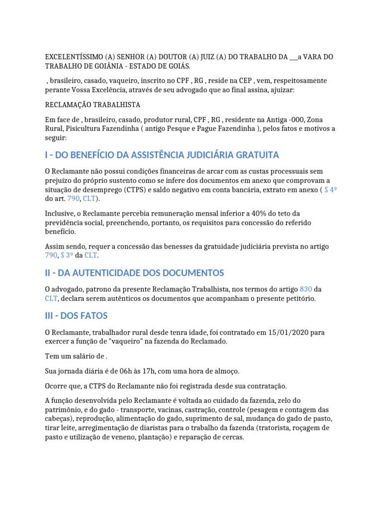 modelo 03 trabalhista | PDF | Emprego | Férias trabalhistas