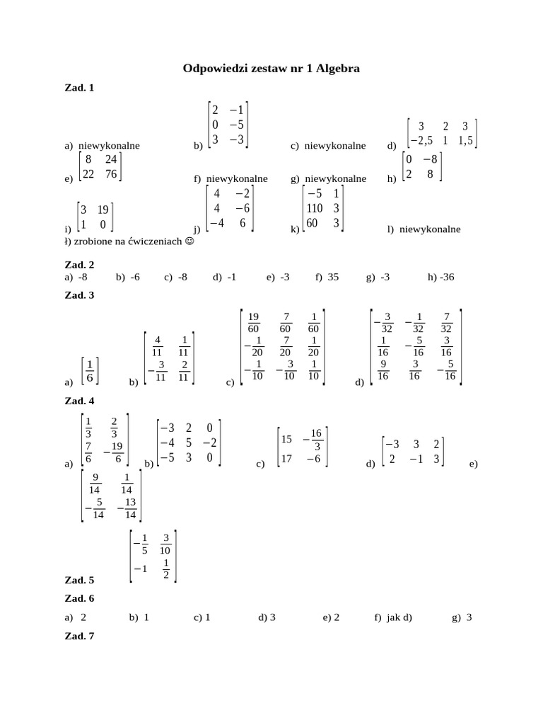 Odp Zestaw Algebra-1 2 | PDF
