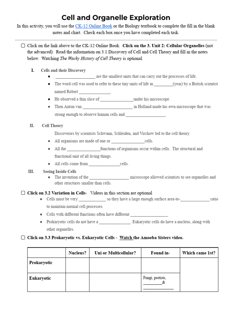 2024 Cell and Organelle Exploration - Digital | PDF | Cell (Biology ...