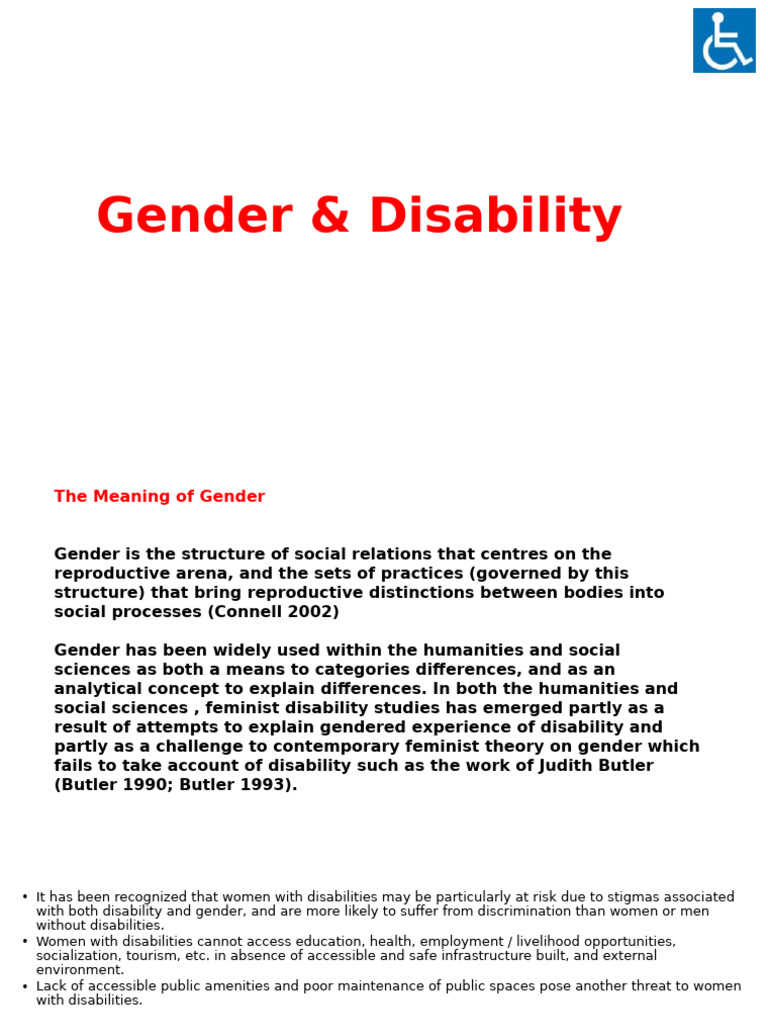 Lecture 3 Gender & Disability | PDF | Disability | Gender
