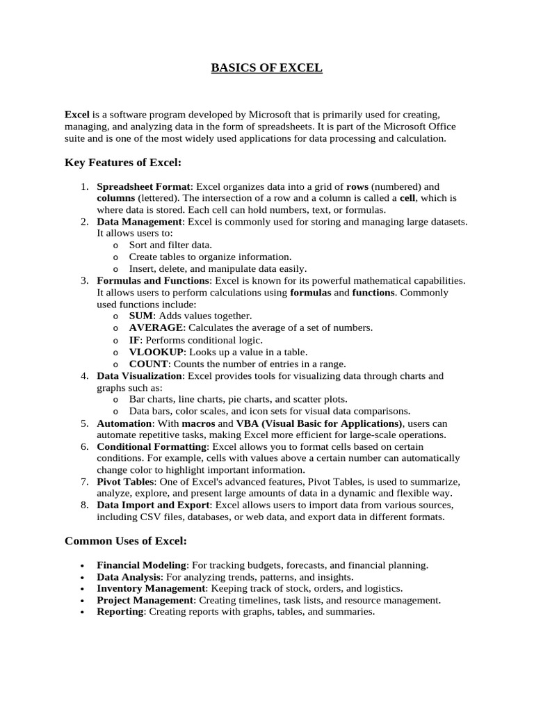 Basics of Excel | PDF | Microsoft Excel | Spreadsheet