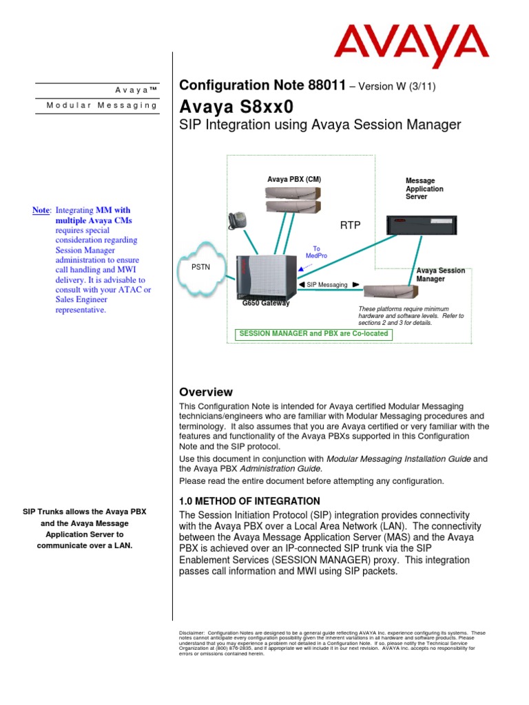 SIP Integration Using Avaya Session Manager | PDF | Session Initiation Protocol | Voicemail