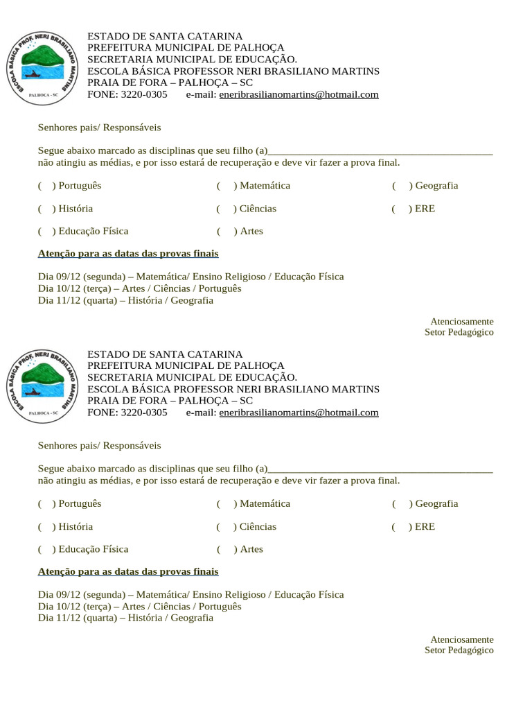 Bilhete Provas Finais Anos Iniciais | PDF