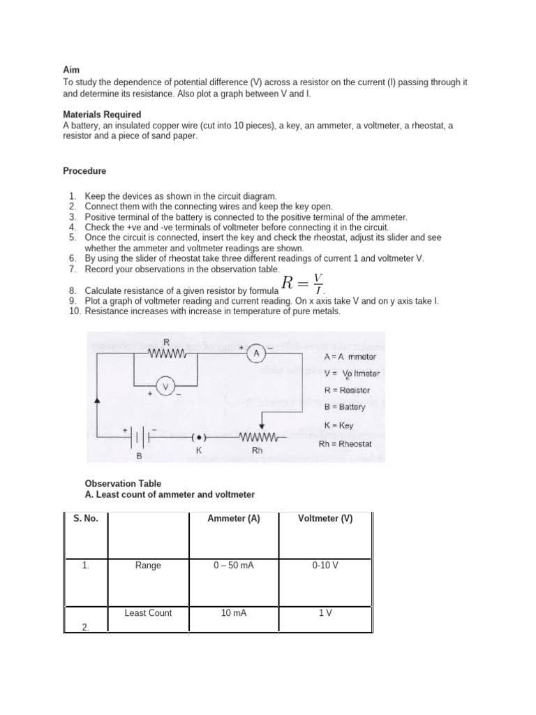 Ohm's law Experiment | PDF | Electrical Resistance And Conductance ...