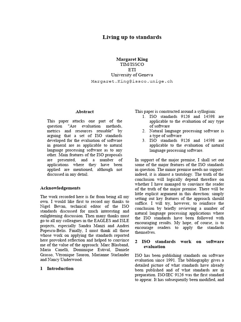 Living Up To Standards: Margaret King | PDF | International ...