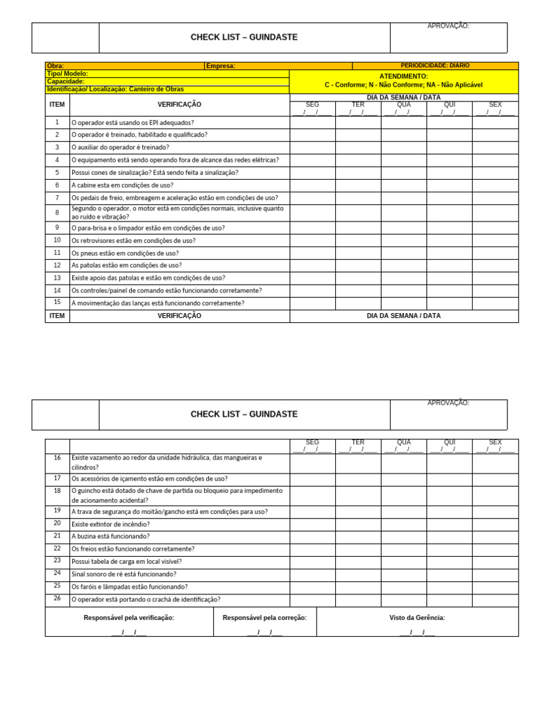 Check List- Guindaste (Em Branco) | PDF