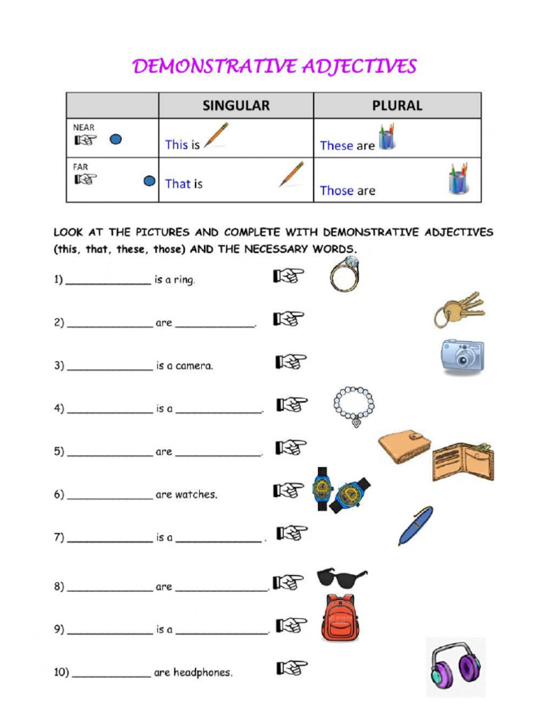 Worksheets For Third Grade Demonstratives Adjectives and Frequency Adverbs | PDF
