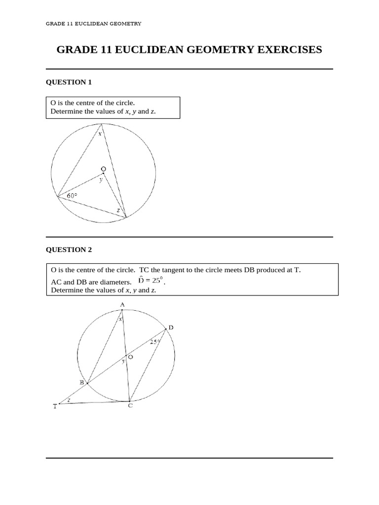 Grade 11 Euclidean Geometry Exercises | PDF | Circle | Geometry