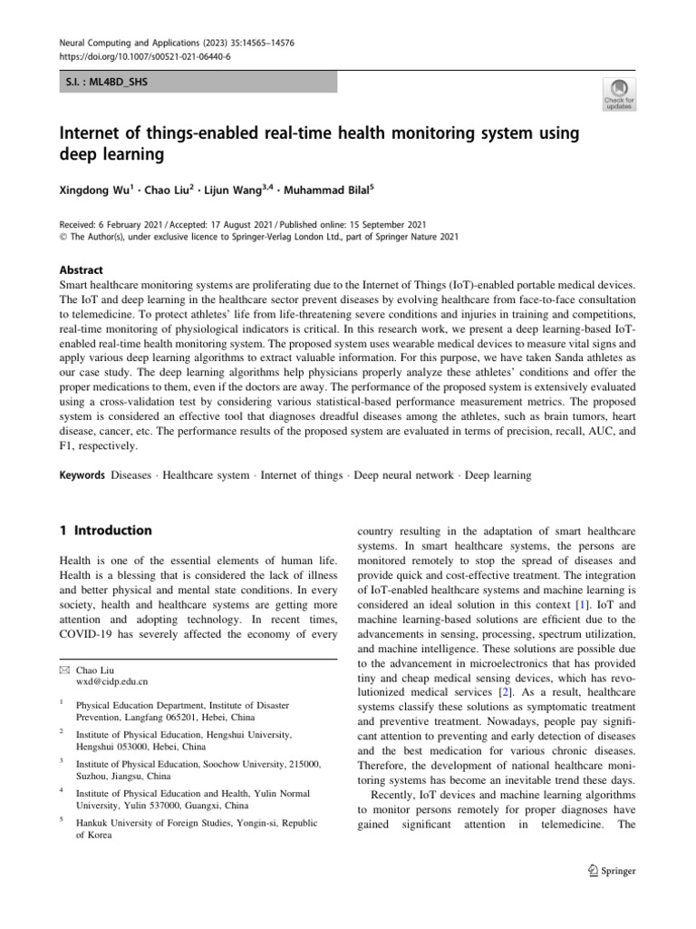 Internet of Things-Enabled Real-Time Health Monitoring System Using Deep Learning | PDF | Deep ...