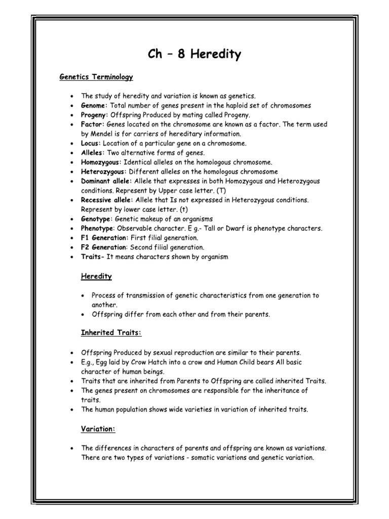 CH 8 Heridity Notes | PDF