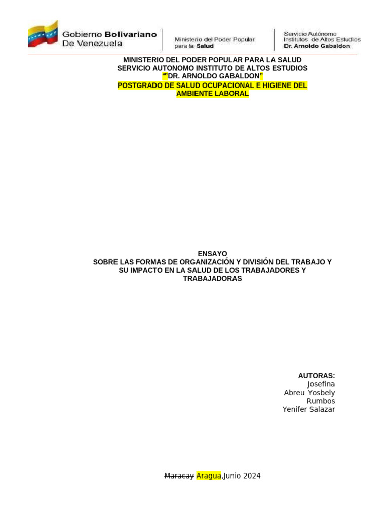 Organización Laboral y Salud Trabajadores | PDF | Valores