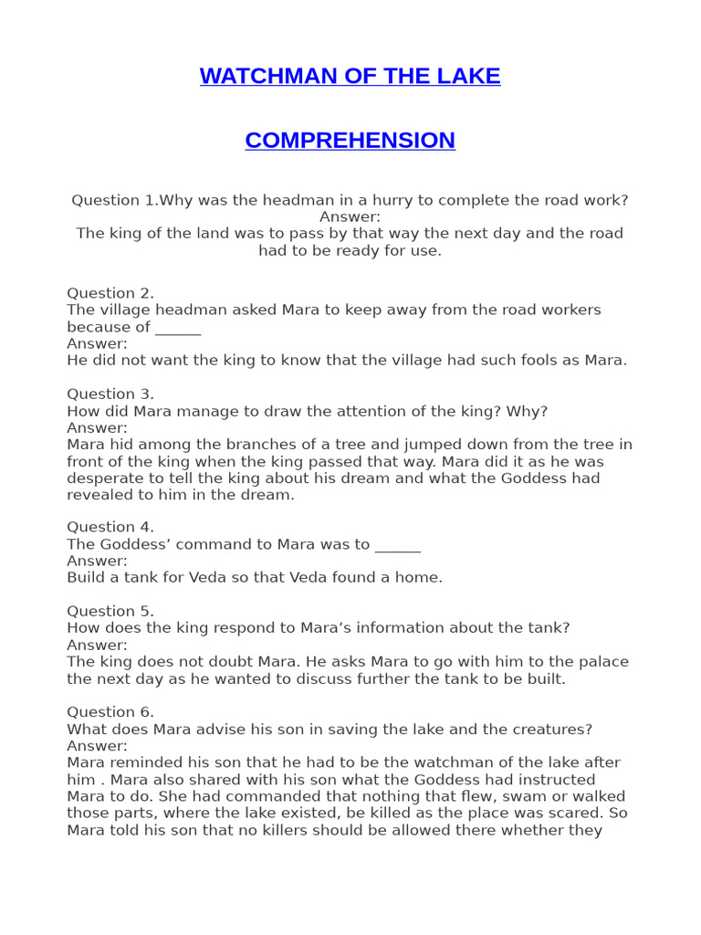 Notes On Watchman of The Lake | PDF