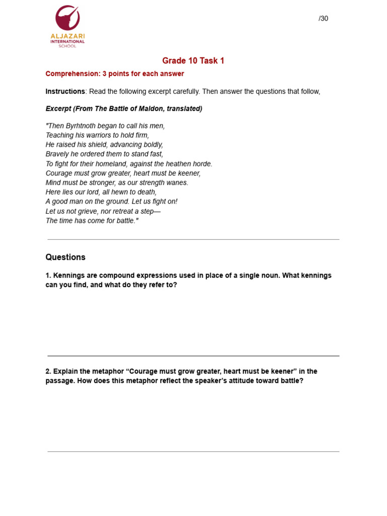 Grade 10 Task 1 A1+2 10 A | PDF