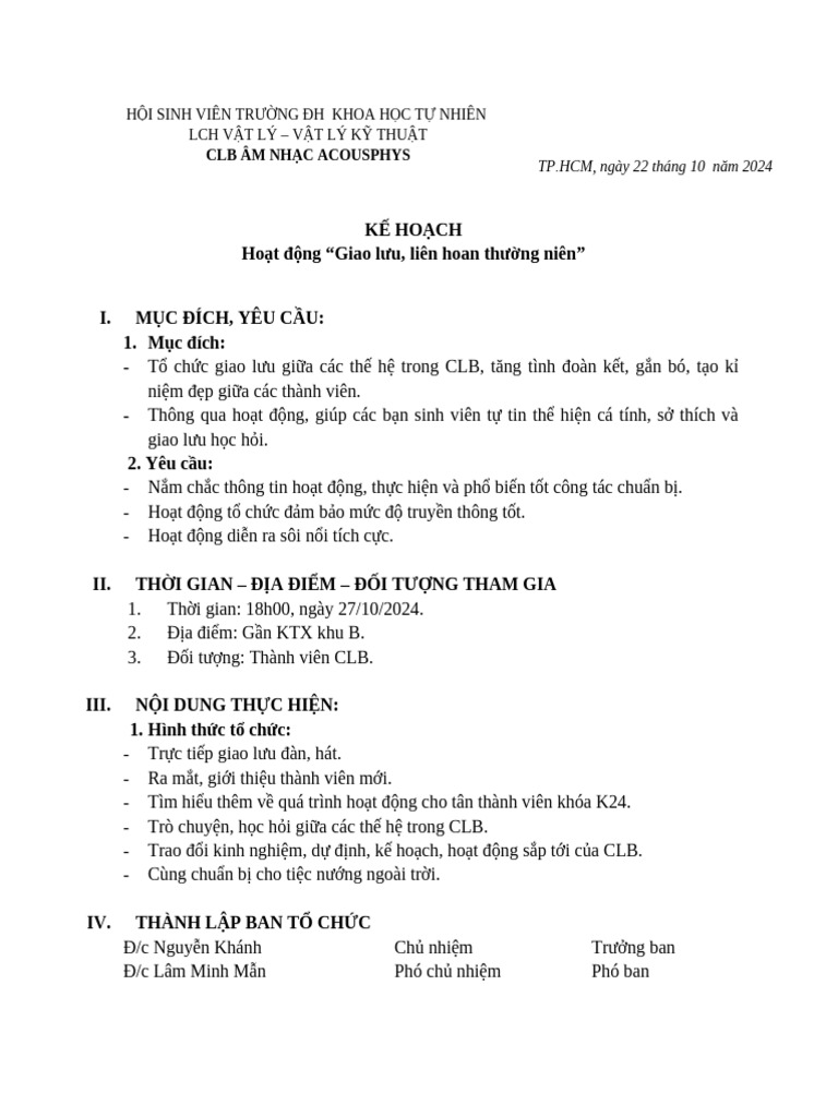 Kế Hoạch Giao Lưu, Liên Hoan Thường Niên | PDF