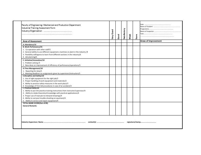 Industry Supervisor Assessment Form | PDF | Behavior Modification ...