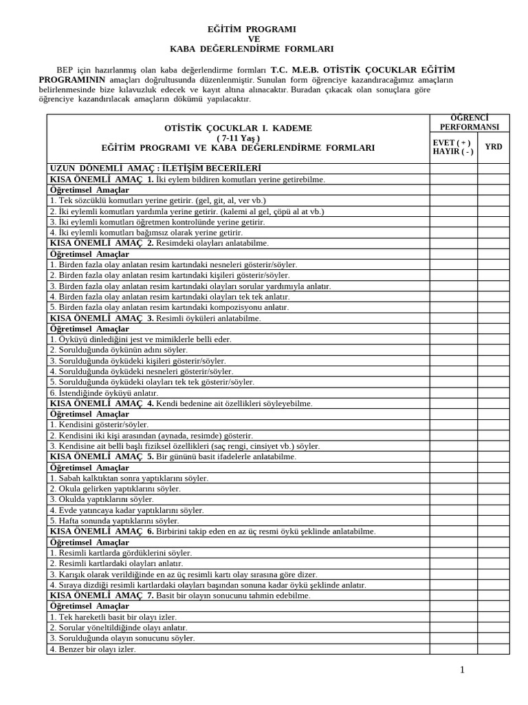 Otizm Kaba Degerlendirme | PDF