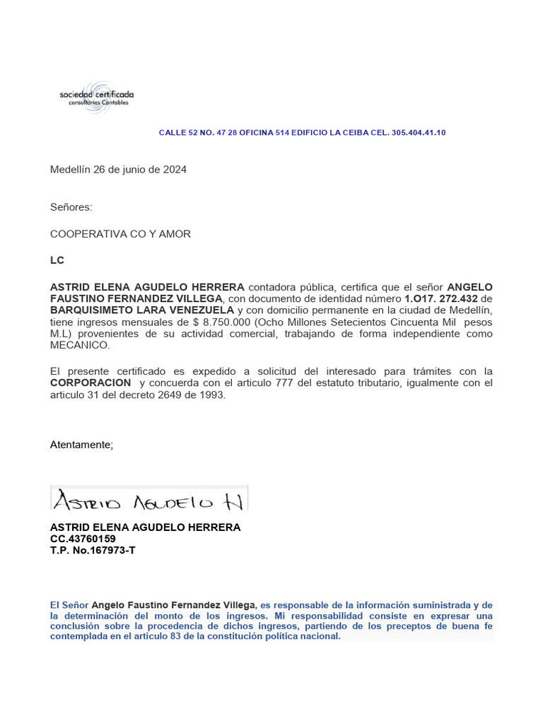 Carta | PDF | Finanzas y dinero | Derecho