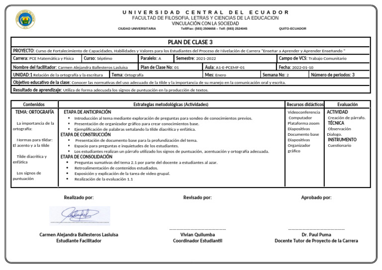 Plan de Clase Semana 2.1 | PDF | Evaluación | Aprendizaje