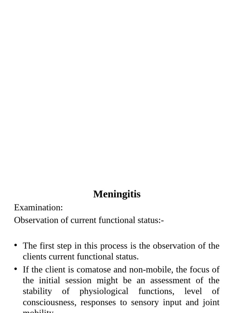Meningitis Assessment and Rehabilitation Guide | PDF | Balance (Ability ...
