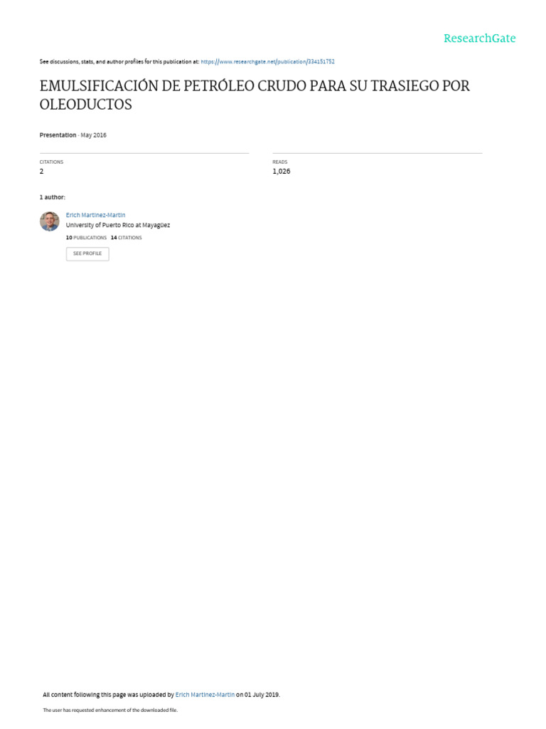Emulsificación de Petróleo Crudo para Su Trasiego Por Oleoductos | PDF ...