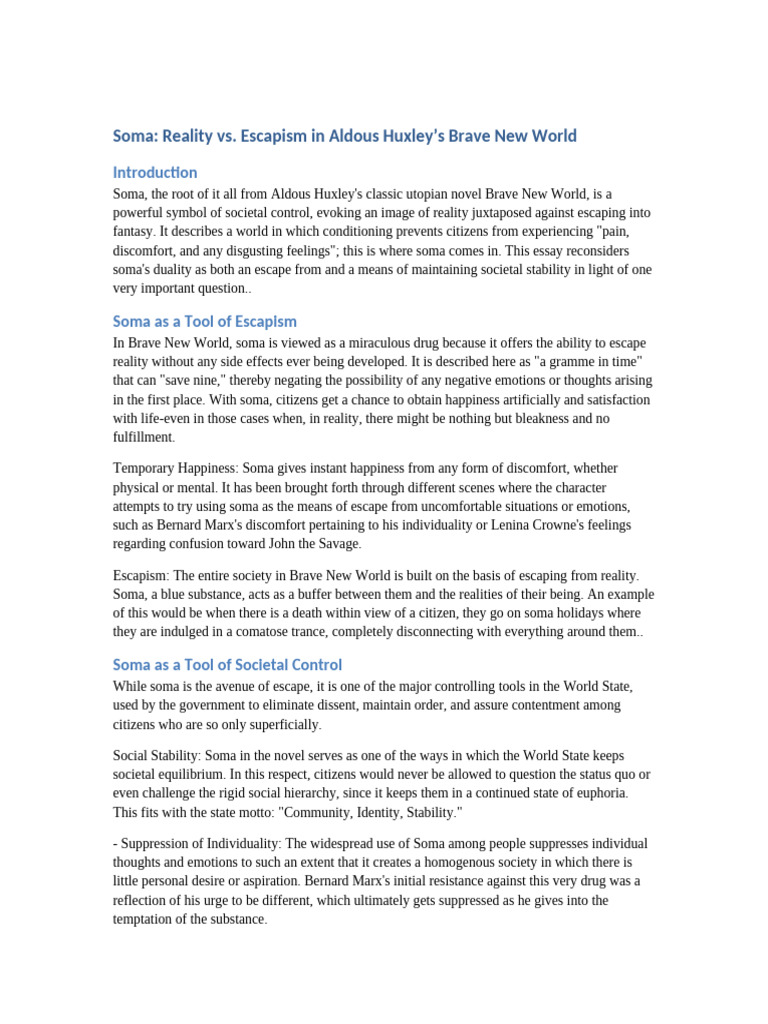 HUMANIZED Soma - Reality - Vs - Escapism - Brave - New - World | PDF ...
